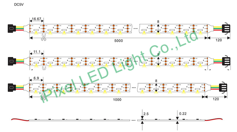 SK6812 RGB Side emitting Addressable LED strip 60/90/144LEDs/M DC5V - SPI - Digital Strip ...
