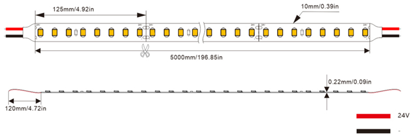 High Efficiency 2835 single color LED strip 64LEDs/M DC24V - One Color ...